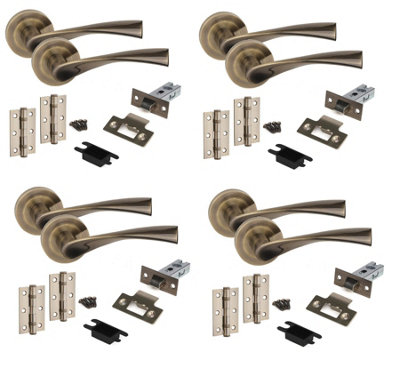 4 Set Astrid Design Door Handles Antique Brass Finish with Tubular ...