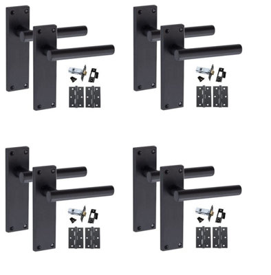 4 Set of Victorian Straight T-Bar Handle Latch Door Handles Matt Black ...