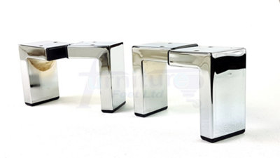 4 Silver Replacment Metal Legs 105mm High Chrome Square Block Feet Fix ...