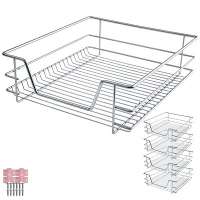 4 Sliding wire baskets with drawer slides - grey | DIY at B&Q