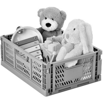 4 Small Folding Stackable Storage Crates Grey & Cream Storage Basket ...