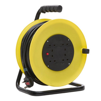 4 Socket Yellow Coated Indoor and outdoor Cable reel 25m