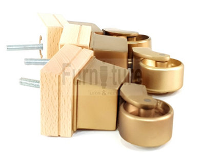 4 Square Antique Bronze Castor Legs 117mm High Traditional Natural ...