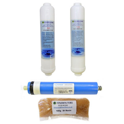 4 Stage Compact RO Replacement Water Filters, 180g DI Resin and 150GPD ...