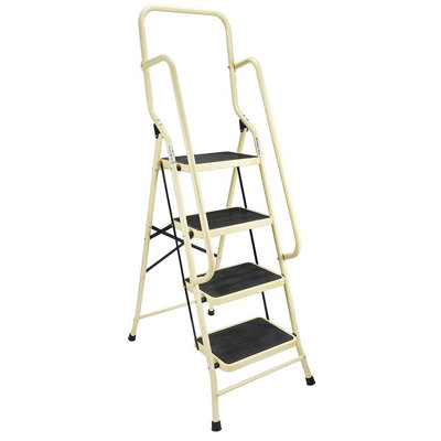 4 Step Safety Stepladder - Foldable Non-Slip Tread Ladder with Safety ...