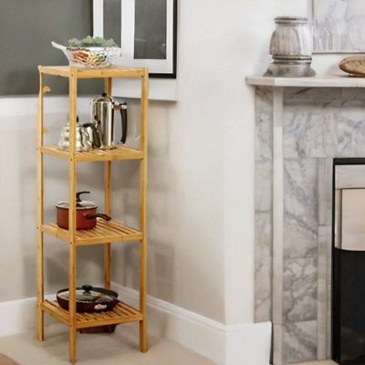 4 Tier Adjustable Wooden Standing Shelving Rack Unit Natural Brown