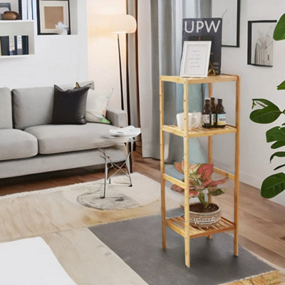 4 Tier Adjustable Wooden Standing Shelving Rack Unit Natural Brown