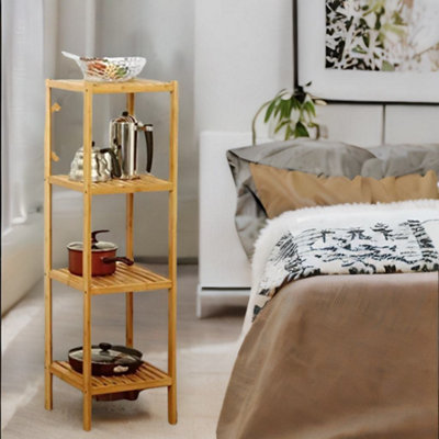 4 Tier Adjustable Wooden Standing Shelving Rack Unit Natural Brown