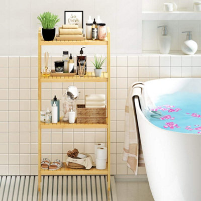 4 Tier Bamboo Adjustable Book Shelf Bookcase Bathroom Shelves Freestanding