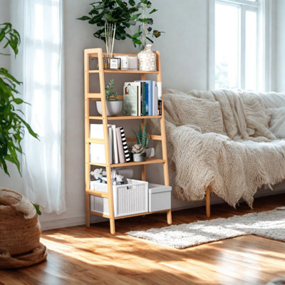 4 Tier Bamboo Freestanding Ladder Bookcase Shelf