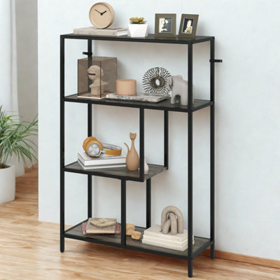 4 Tier Bookcase Display Stand With Storage Shelves Charcoal