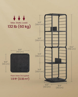 4-Tier Bookshelf, Rotating Bookcase with Bookends for Small Spaces ...