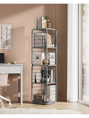 4-Tier Bookshelf, Rotating Bookcase With Bookends For Small Spaces ...