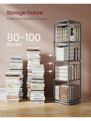 4-Tier Bookshelf, Rotating Bookcase With Bookends For Small Spaces ...