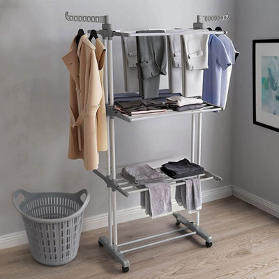 4 Tier Clothes Horse Drying Rack Folding Side Wings Rail Stainless ...