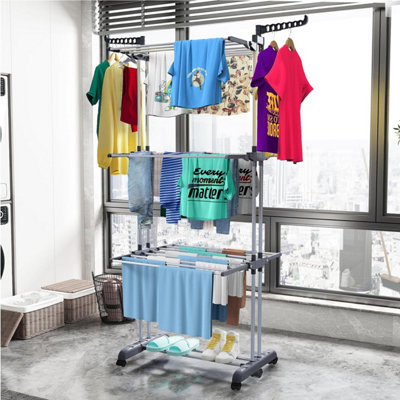 4-Tier Collapsible Large Space Stainless Steel Clothes Drying Rack with ...