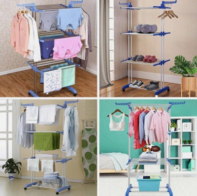 4 Tier Foldable Clothes Airer Rack Indoor Outdoor Dryer Laundry Dry ...