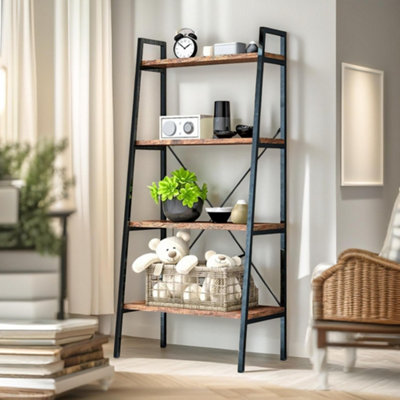 4 Tier Free Standing Ladder Shelf For Living Room Storage Rustic Brown