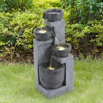 4-Tier Garden Outdoor Electric Water Fountain Decor with Warm Light ...