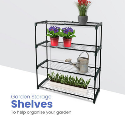 4-Tier Garden Storage Shelves Shelving Unit Greenhouse Shelf Shed Rack ...