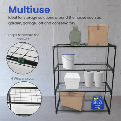 4-Tier Garden Storage Shelves Shelving Unit Greenhouse Shelf Shed Rack ...