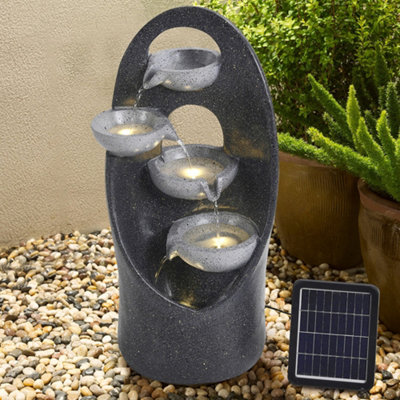 4 Tier Grey Solar Power Resin Cascading Garden Water Feature Fountain ...