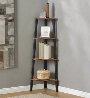 4 Tier Industrial Style Corner Shelf Shelf - Rustic Brown