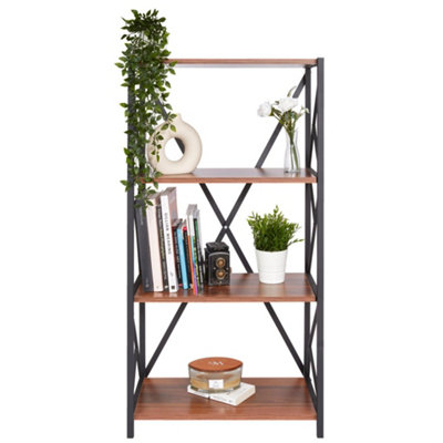 4 TIER INDUSTRIAL STYLE DISPLAY UNIT BOOK SHELF - WALNUT
