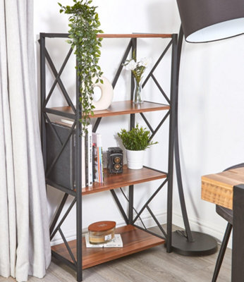 4 Tier Industrial Style Display Unit Book Shelf - Walnut