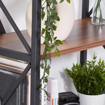 4 Tier Industrial Style Display Unit Book Shelf - Walnut