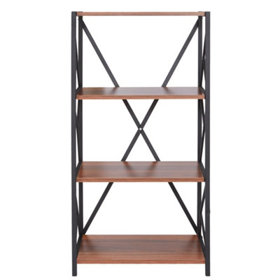 4 Tier Industrial Style Display Unit Book Shelf - Walnut