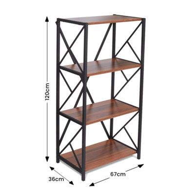 4 Tier Industrial Style Display Unit Book Shelf - Walnut