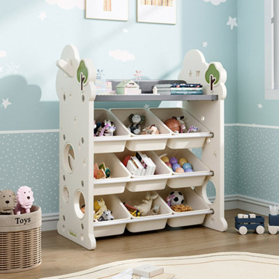 4 Tier Kids Toy Storage Organizer with 9 Bins Beige
