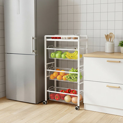 4-Tier Kitchen Storage Trolley with Pull-Out Baskets