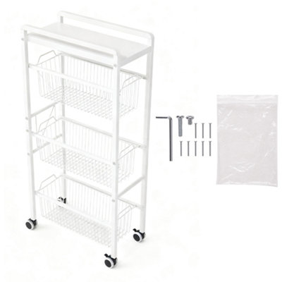 4-Tier Kitchen Storage Trolley with Pull-Out Baskets