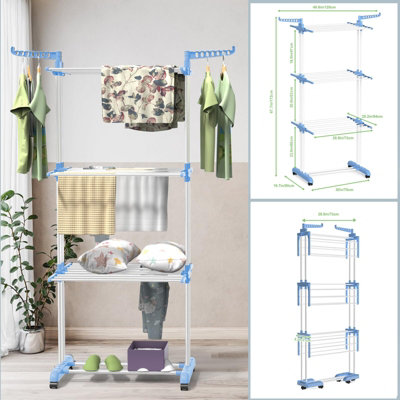 4-Tier Laundry Drying Rack with 2 Adjustable Side Wings, Free-Standing ...