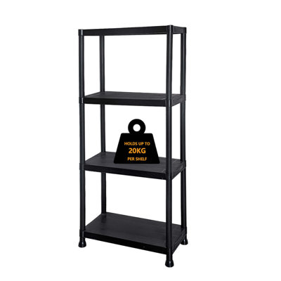 4 TIER PLASTIC STORAGE SHELVES SHELVING HOME GARAGE ORGANISER SHELF RACK