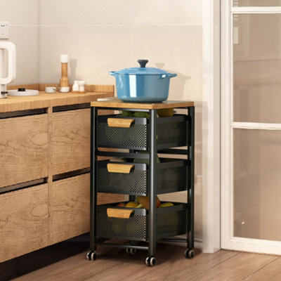 4 Tier Pull Out Metal Rolling Kitchen Storage Trolley Cart with Storage ...