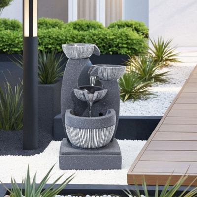 4 Tier Rockery Waterfall Decoration Solar Powered Outdoor Water Feature ...
