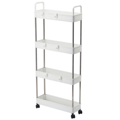 4 Tier Rolling Slim Storage Trolley Cart Slide Out Utility Rack with ...