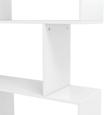 4 Tier S Shaped Bookshelf Wooden Geometric Freestanding Bookcase & Cube ...