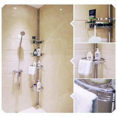 4 Tier Silver Metal Bathroom Corner Shelf Adjustable Caddy Storage ...