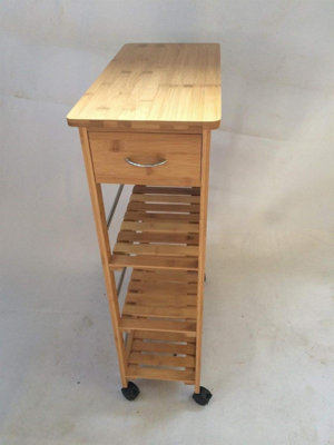4 Tier Slim Bamboo Kitchen Trolley with Drawer & Wheels Islands Storage ...