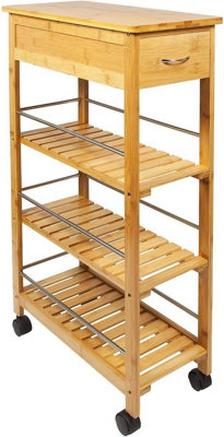 4 Tier Slim Bamboo Kitchen Trolley with Drawer & Wheels Islands Storage ...