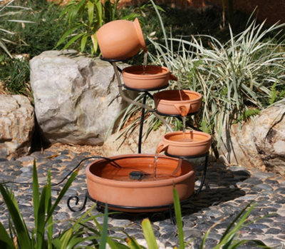 4 Tier Solar Powered Garden Patio Cascading Terracotta Pot Water ...