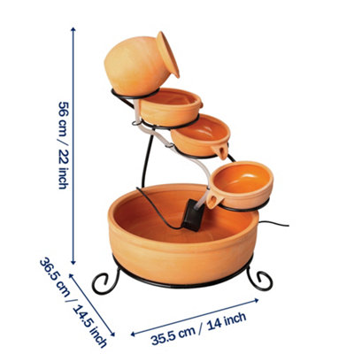 4 Tier Solar Powered Garden Patio Cascading Terracotta Pot Water ...