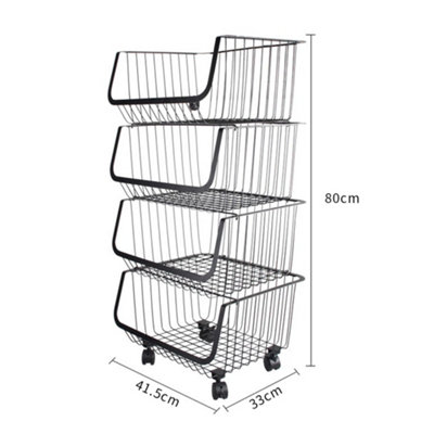 4 Tier Stackable Rolling Metal Wire Basket Trolley Rack Fruit Vegetable ...