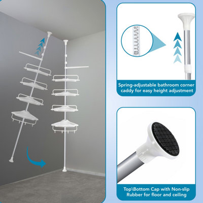 4-Tier Telescopic Corner Shower Caddy Bathroom Wall Shelf & Storage ...