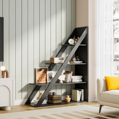 4 Tier Triangle Ladder Shelf Bookcase Cabinet Bookshelf Narrow Storage ...