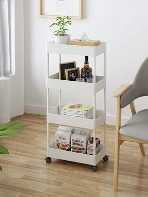 4-tier Trolley on Wheels, Kitchen Storage Utility Cart, Rolling Storage ...